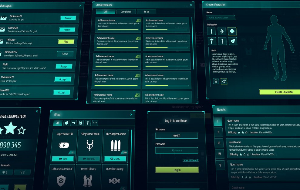 Sci-Fi, Space full GUI / UI Kit
